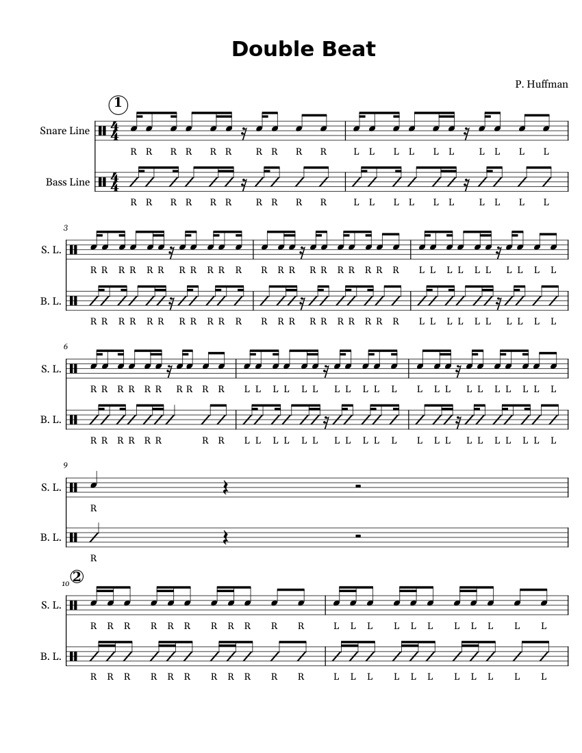 Double Beat Sheet music for Snare drum, Bass drum (Percussion Ensemble ...