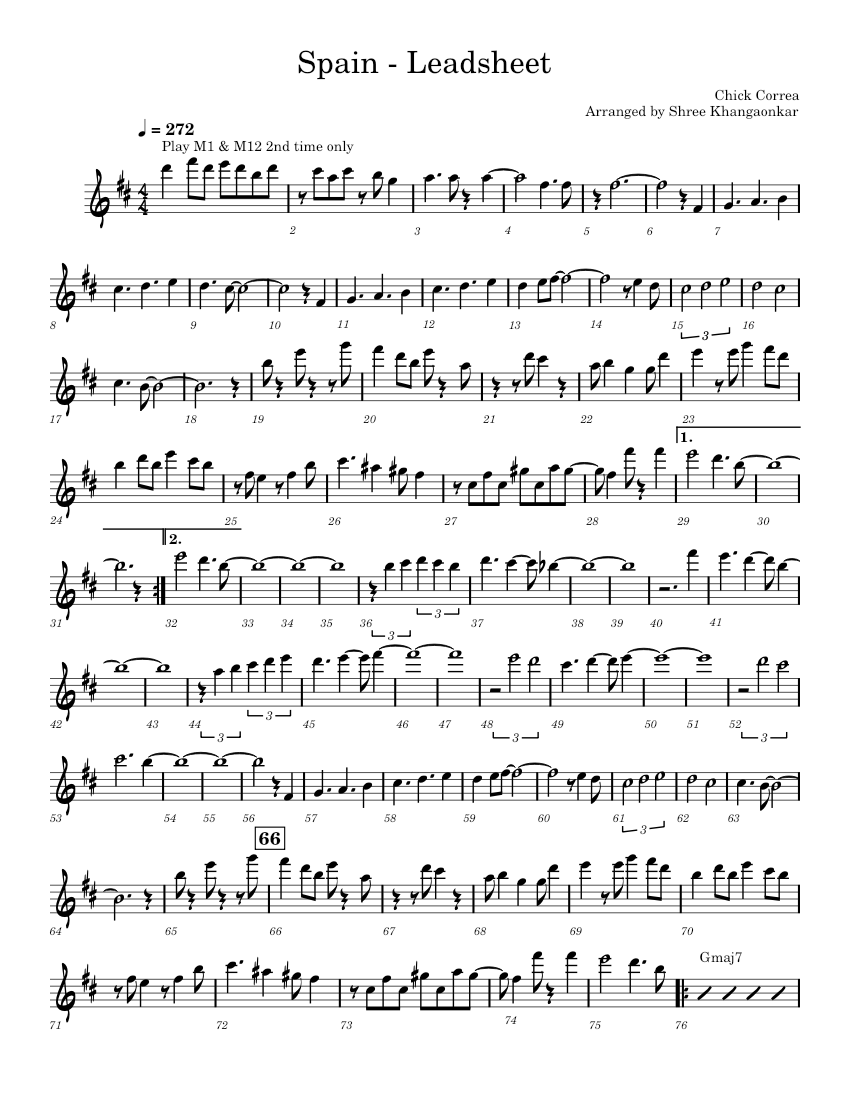 Spain – Chick Corea Spain Leadsheet Sheet Music with Chords for Flute ...