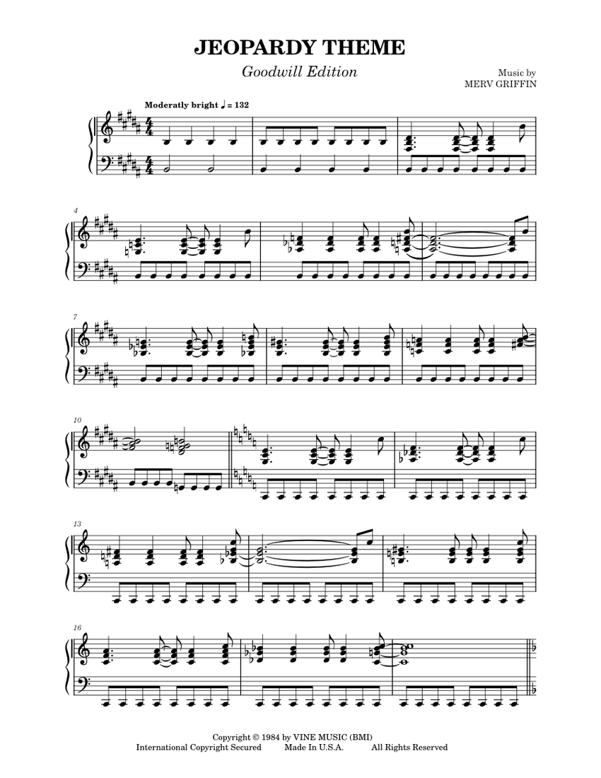 Jeopardy Theme – Merv Griffin (𝙂𝙤𝙤𝙙𝙬𝙞𝙡𝙡 𝙀𝙙𝙞𝙩𝙞𝙤𝙣) Sheet music for Piano ...