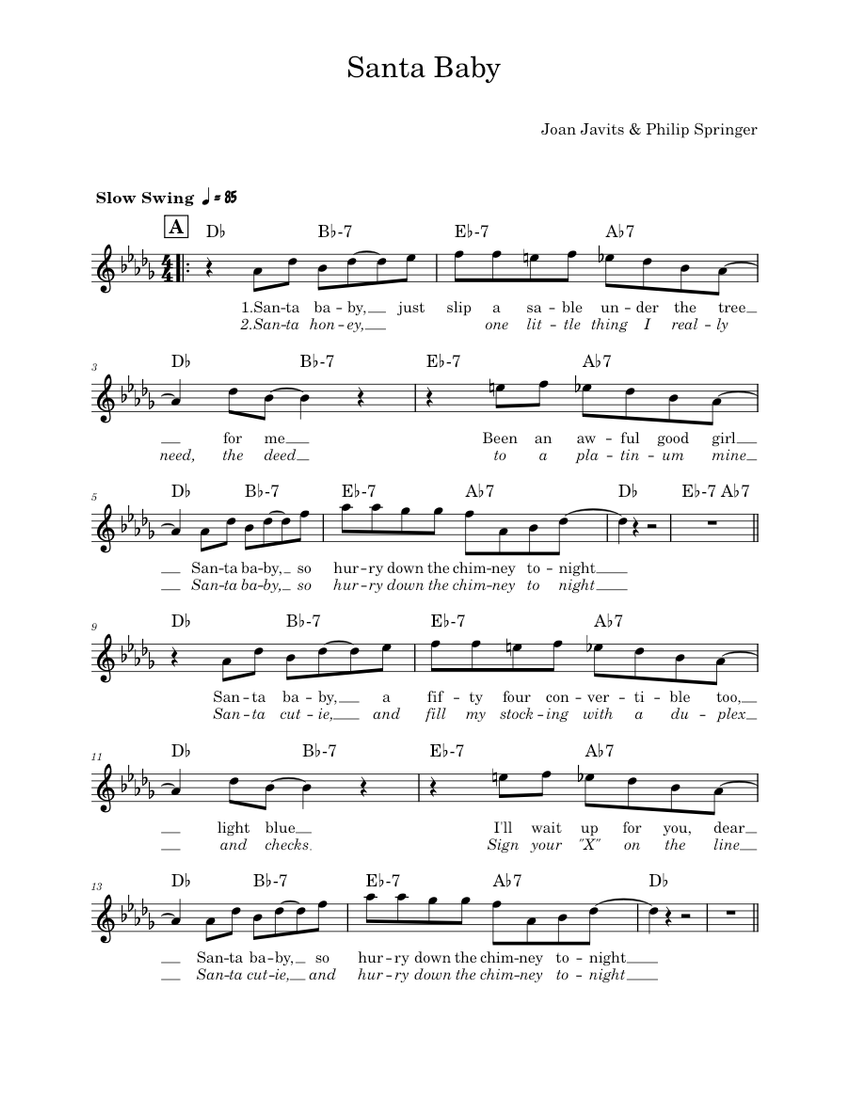 Santa Baby - Joan Javits, Philip Springer Sheet Music for Piano (Piano ...