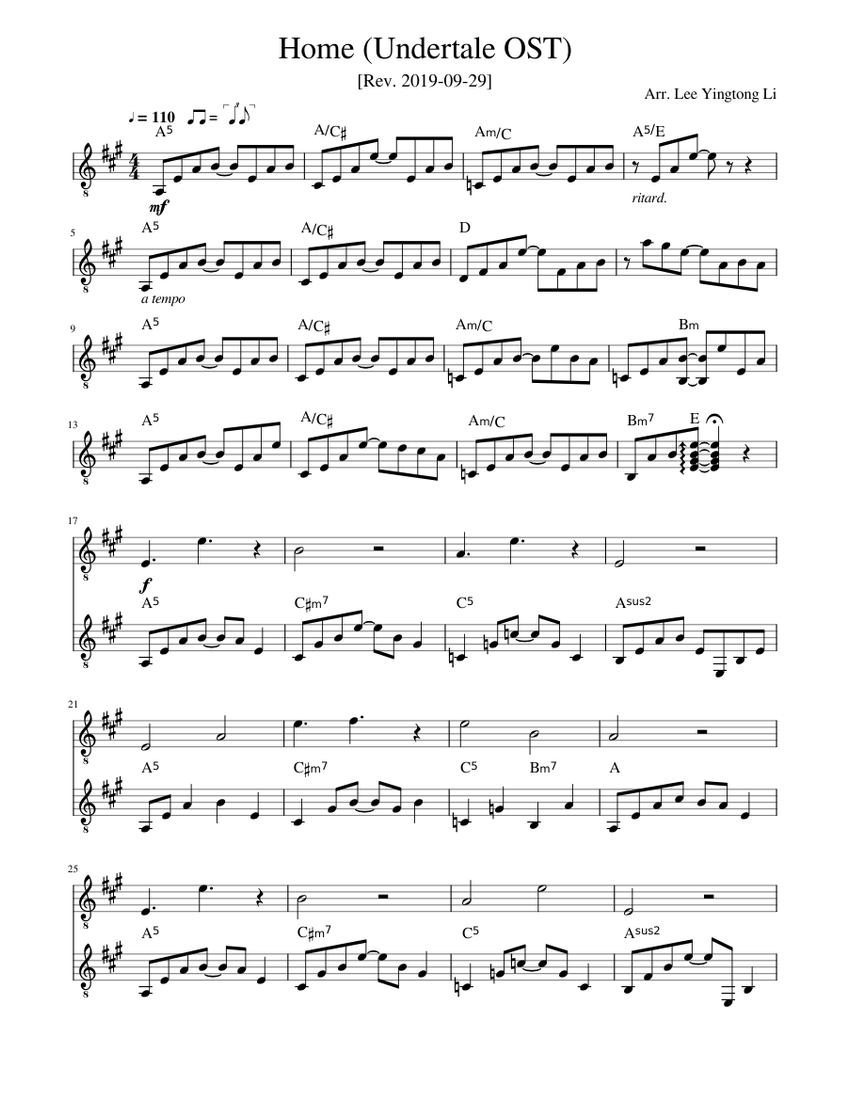 Home (Undertale OST) Sheet Music with Chords for Guitar (Solo ...