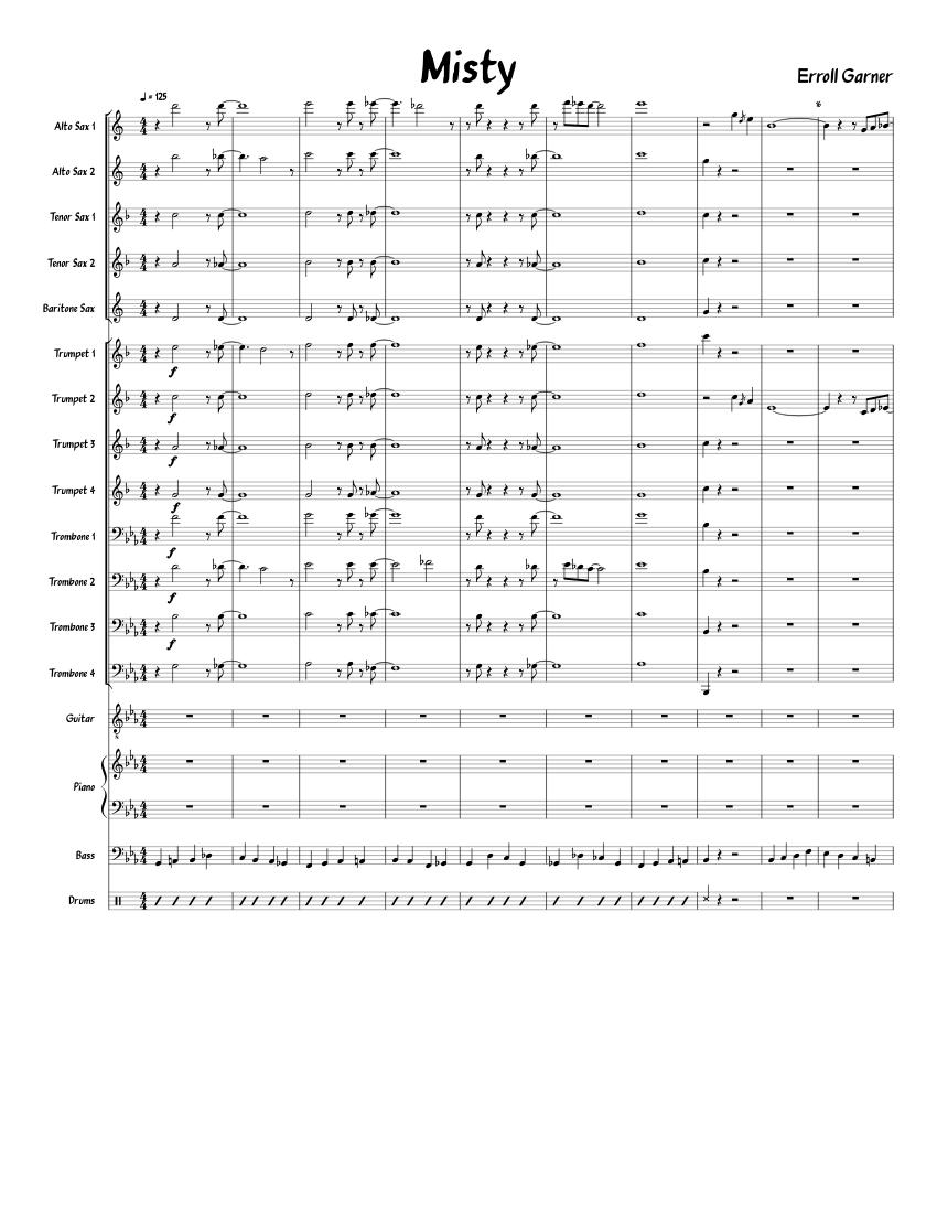 Misty Sheet music for Piano, Trombone, Saxophone alto, Saxophone tenor ...