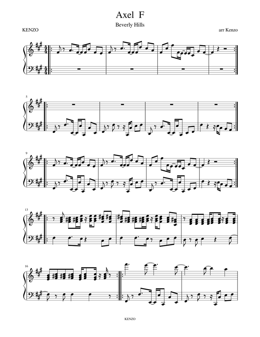 Axel F Sheet Music for Piano (Solo) Easy | MuseScore.com