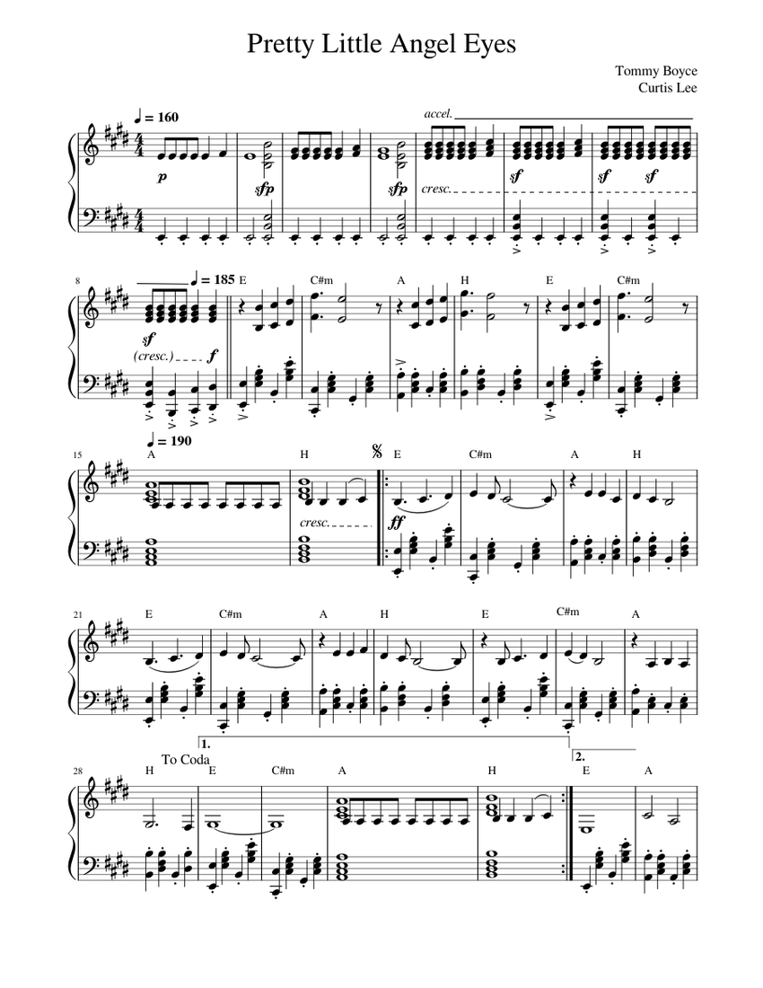Pretty Little Angel Eyes Sheet Music for Piano (Solo) | MuseScore.com