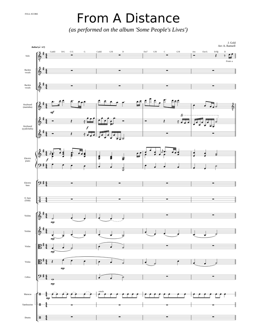 From A Distance - Bette Midler Sheet Music and Tab with Chords for ...