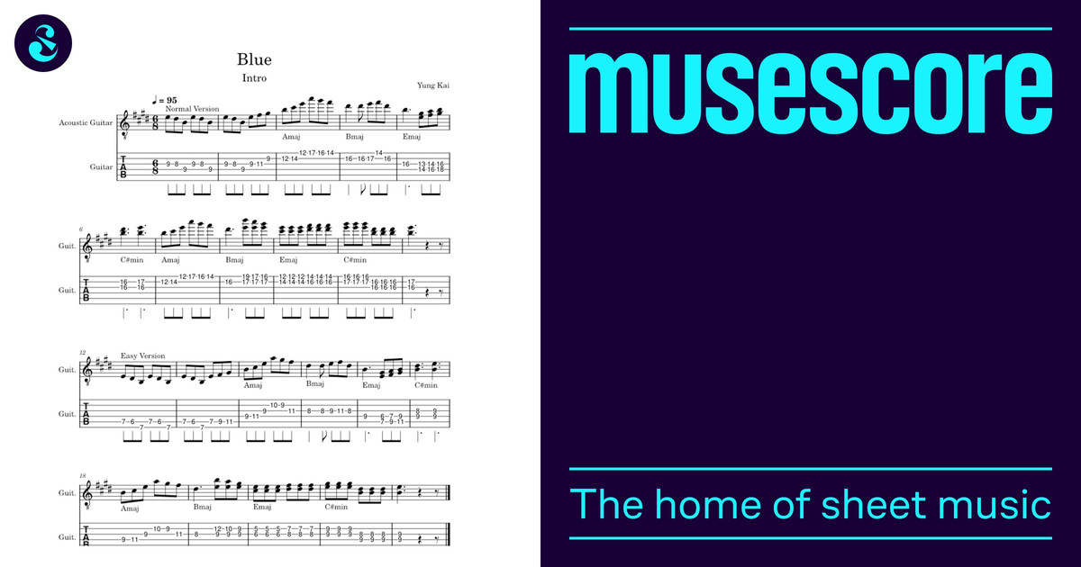 Blue – yung kai Sheet Music and Tab for Guitar (Mixed Duet) | MuseScore.com