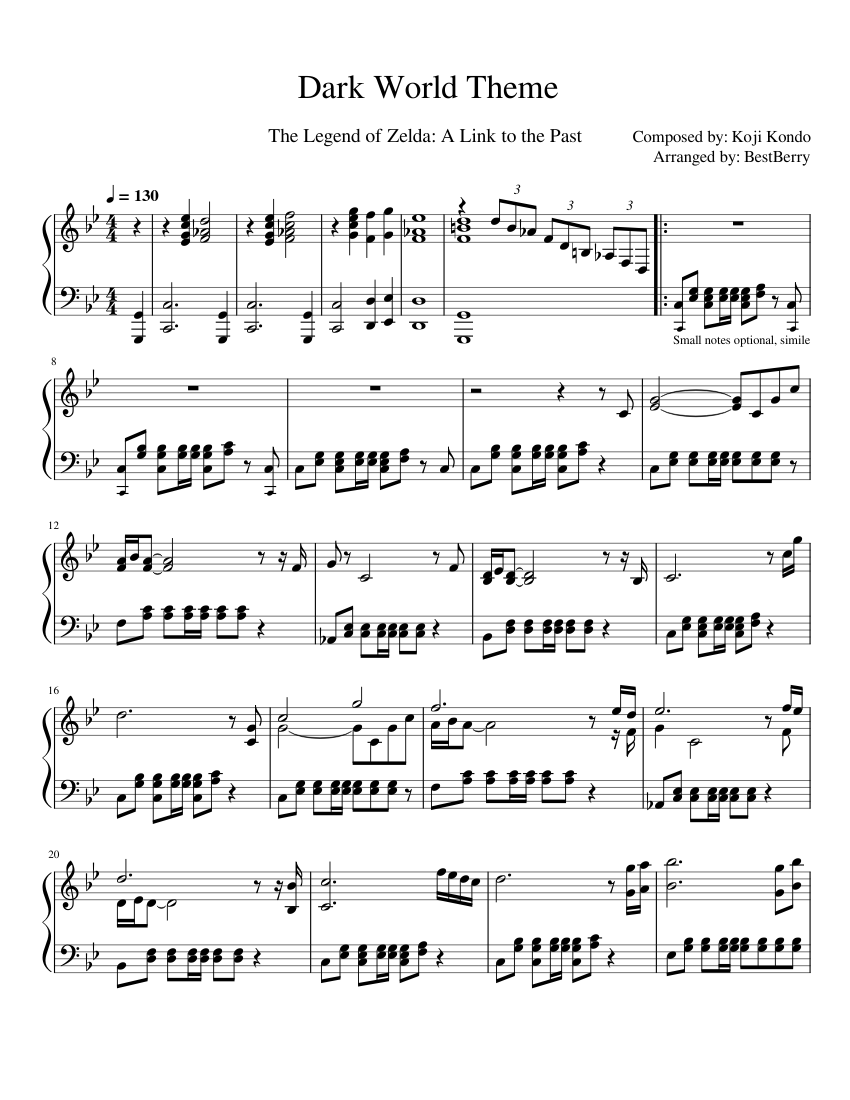 Dark World Theme - A Link to the Past Sheet Music for Piano (Solo ...