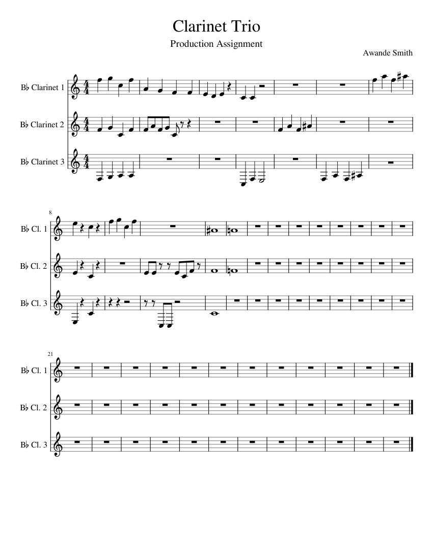 Clarinet Trio Sheet music for Clarinet in b-flat (Woodwind Trio ...