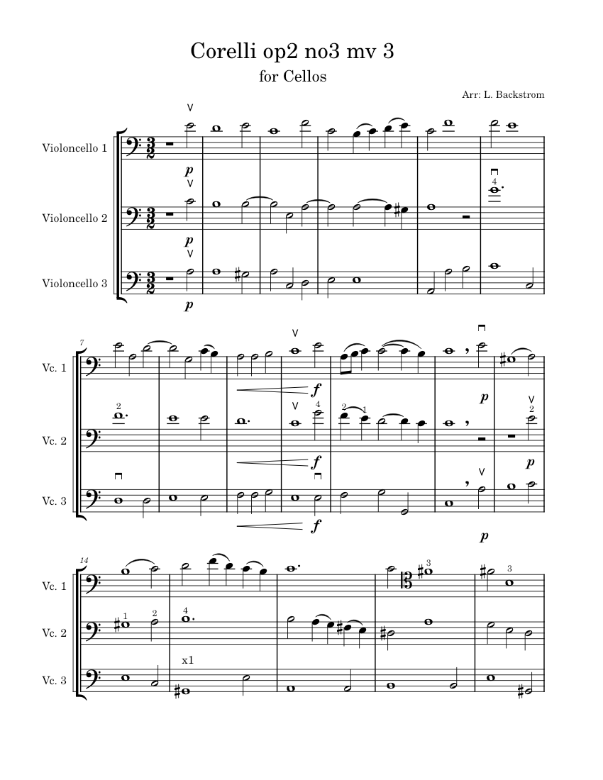 Trio Sonata Op.2 No.3, C-Dur – Arcangelo Corelli Sheet music for Cello (String Ensemble ...