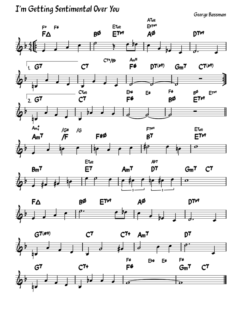 I'm Getting Sentimental Over You Sheet Music with Chords for Piano ...
