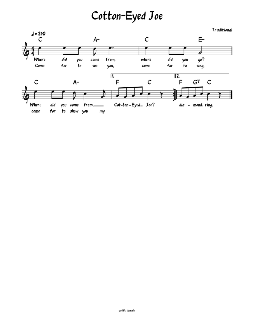 Cotton-Eyed Joe (lead sheet with lyrics ) Sheet Music with Chords for ...