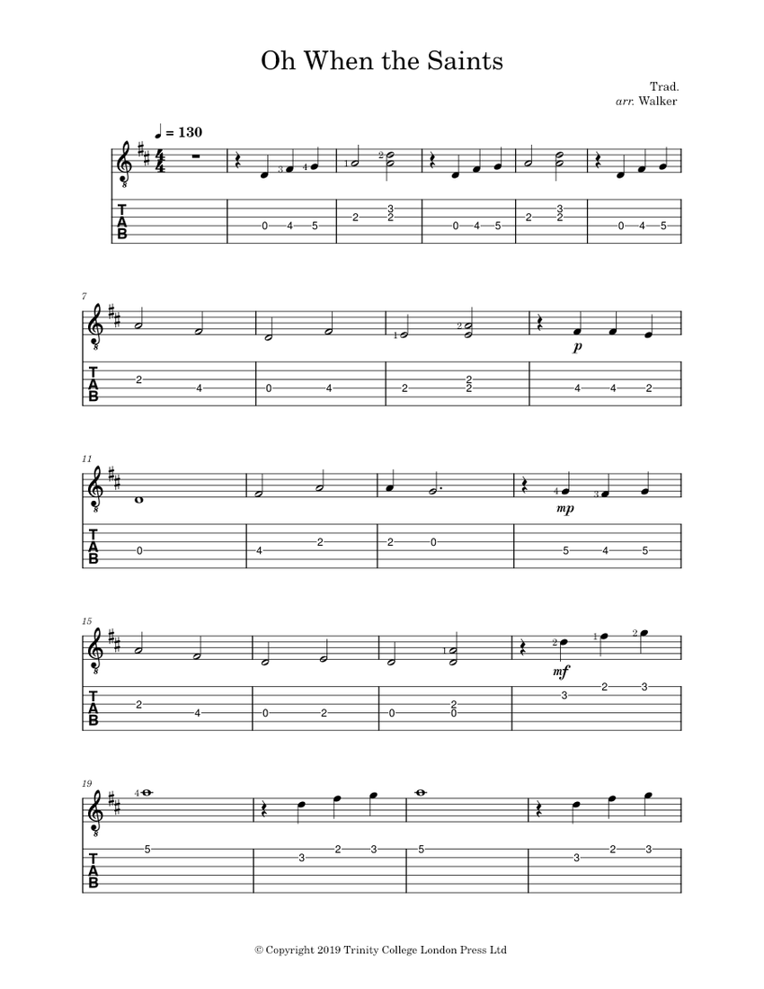 Oh when the saints go Sheet Music and Tab for Guitar (Solo) | MuseScore.com