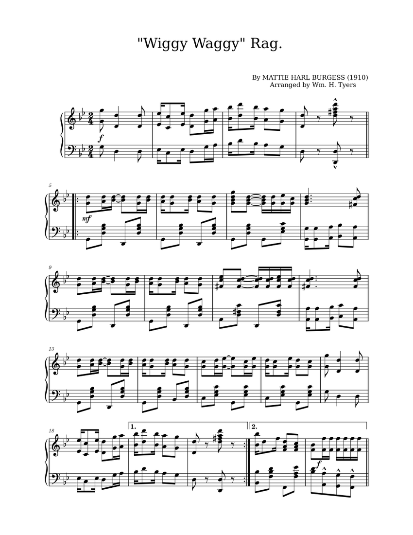 Wiggy Waggy Rag by Mattie Harl Burgess (1910) Sheet Music for Piano ...