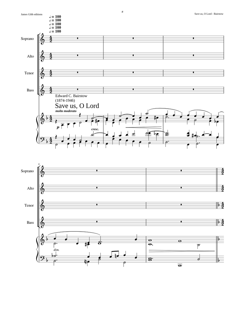 Save us, O Lord - Edward Bairstow Sheet Music for Bass guitar (Solo ...