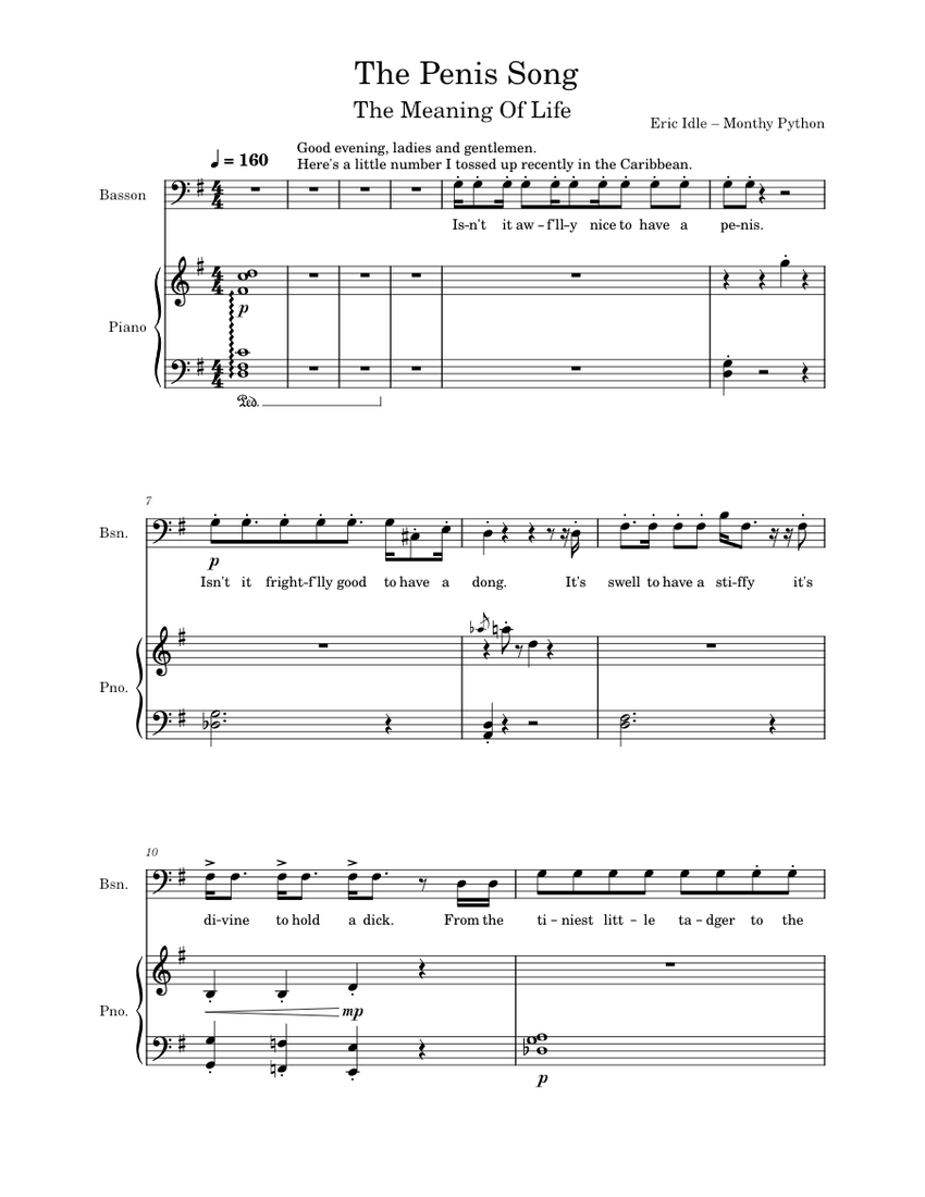 Penis Song – Monty Python Sheet music for Piano, Bassoon (Piano-Voice ...
