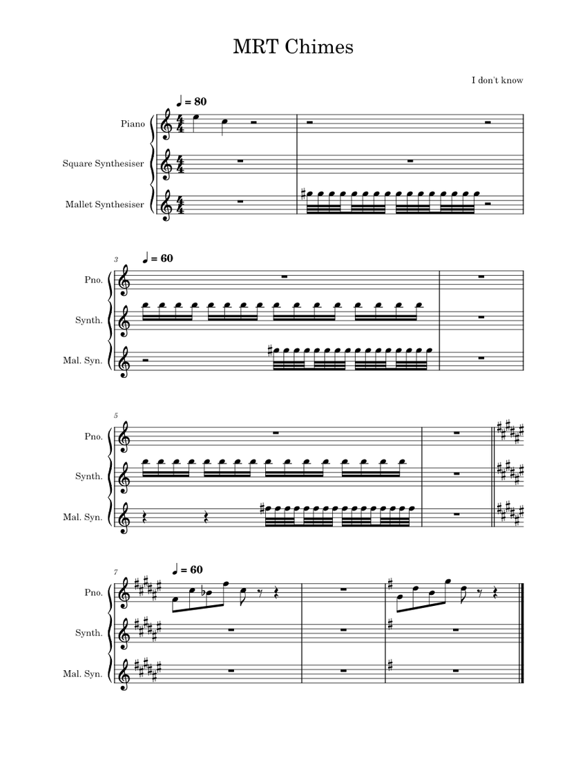 MRT CHimes – I don't know MRT Chimes Sheet music for Piano, Synthesizer ...