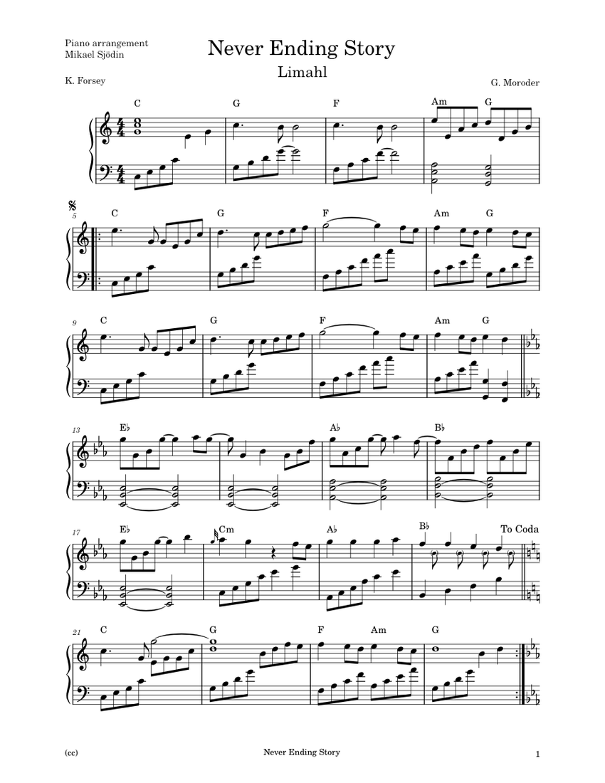 The Never Ending Story – Limahl Sheet music for Piano (Solo ...