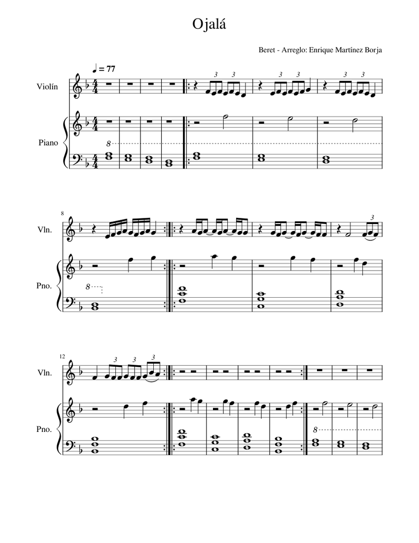 Ojala - arreglo Sheet Music for Piano, Violin (Mixed Duet) | MuseScore.com