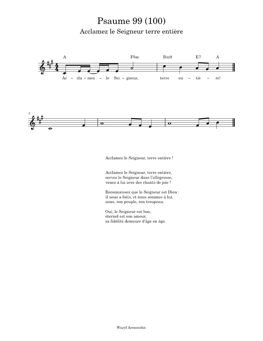 Psaume 99 Acclamez le Seigneur – Wazyl Aronssohn Sheet music for Piano ...