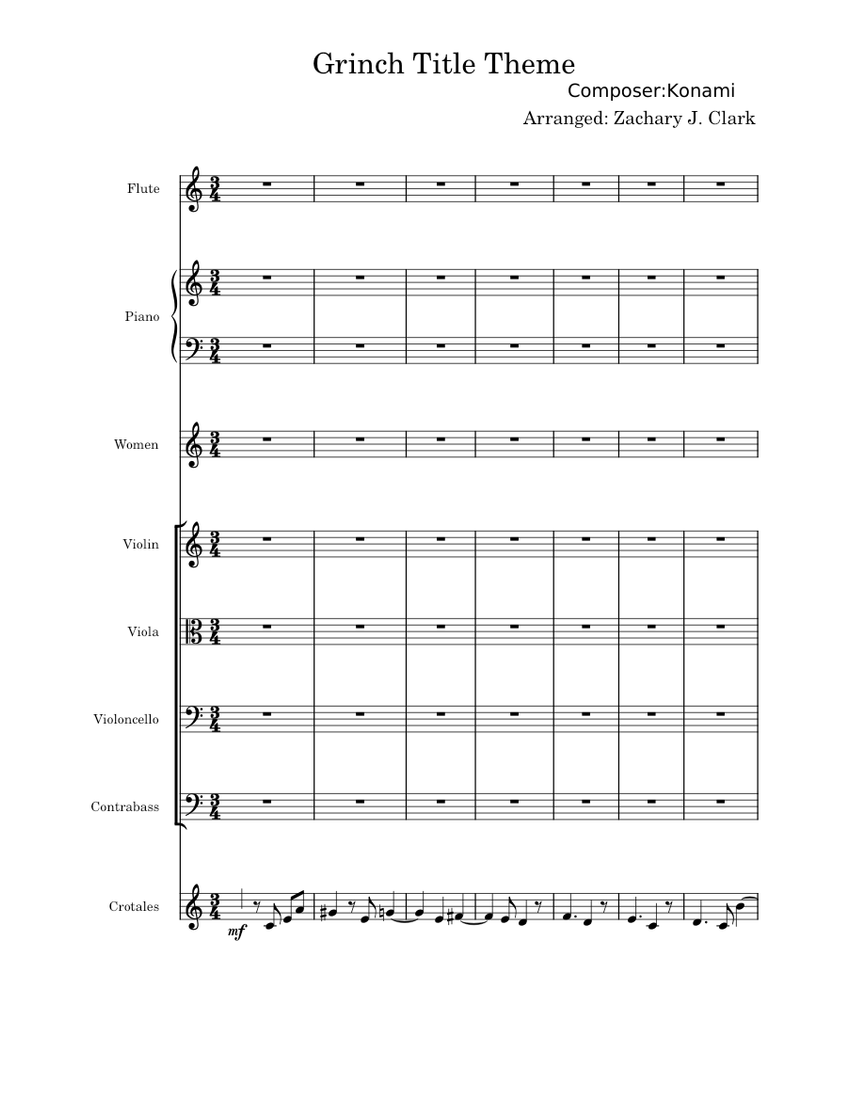 Grinch: Title Screen Sheet music for Piano, Female, Flute, Contrabass ...