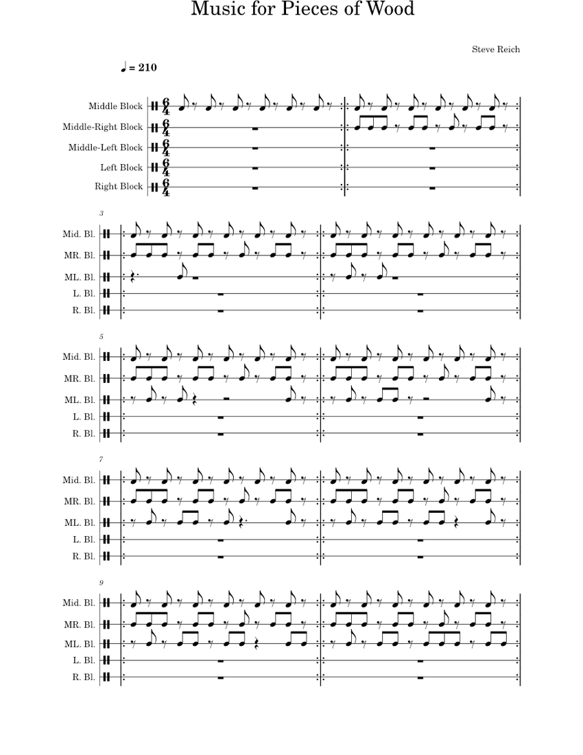 Music for Pieces of Wood – Steve Reich Sheet Music for Woodblock ...