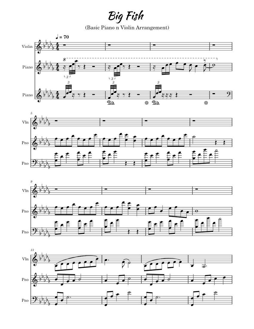大鱼 (Big Fish) - Piano n Violin Arrangement Sheet music for Piano ...