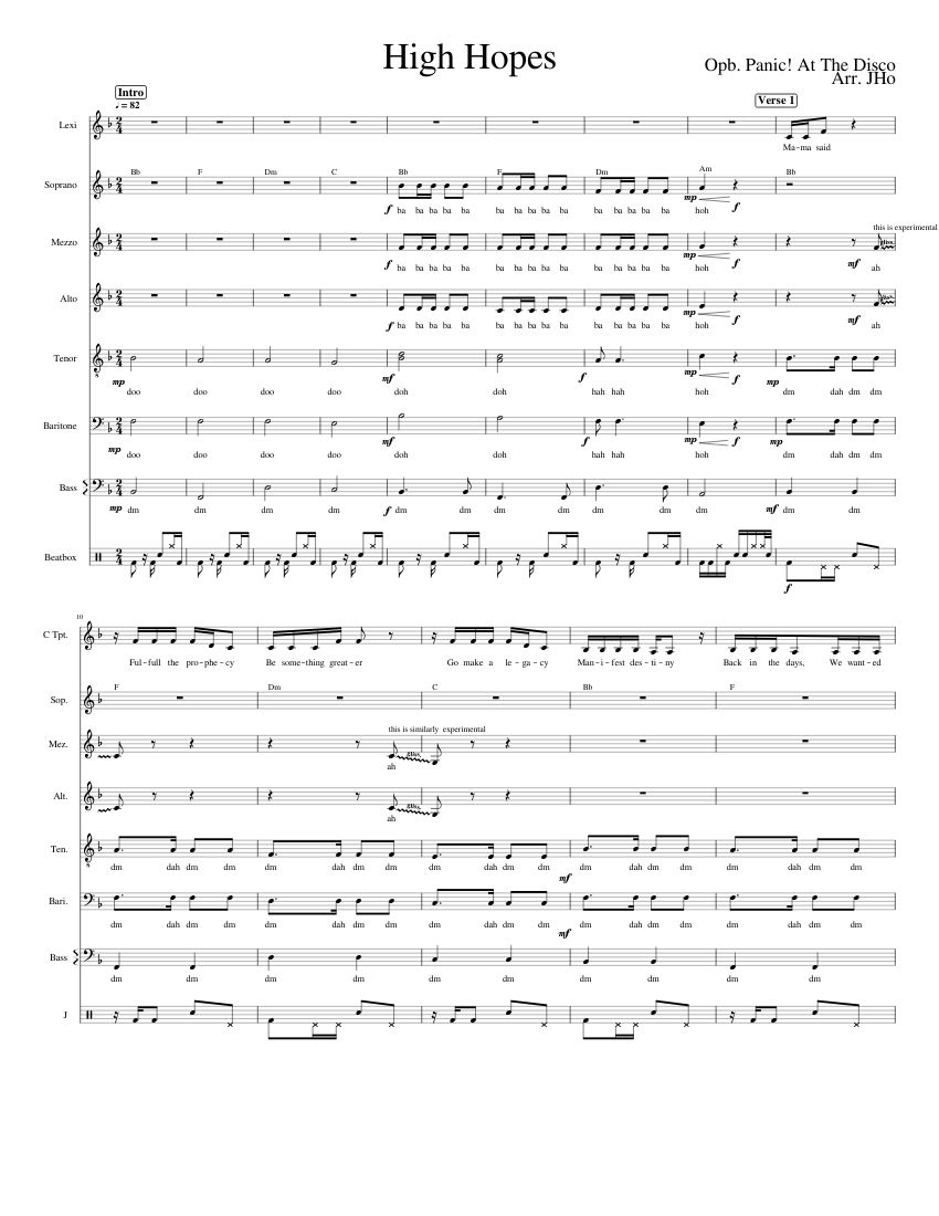 High Hopes Sheet music for Piano, Drum group, Trumpet in c (A Capella ...