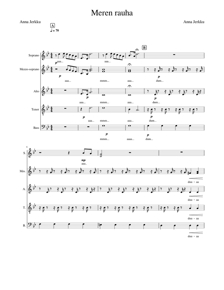 Meren rauha Sheet music for Soprano, Alto, Tenor, Bass voice & more ...