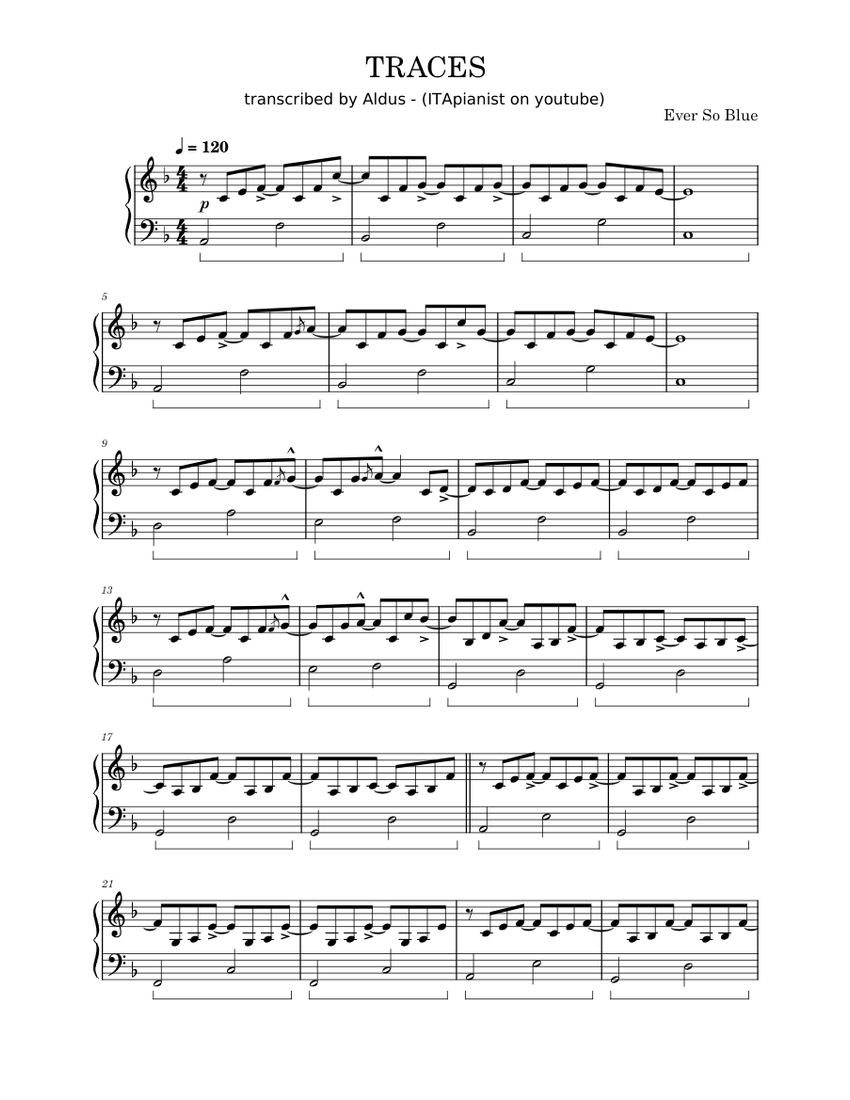 TRACES Sheet Music for Piano (Solo) easy | MuseScore.com
