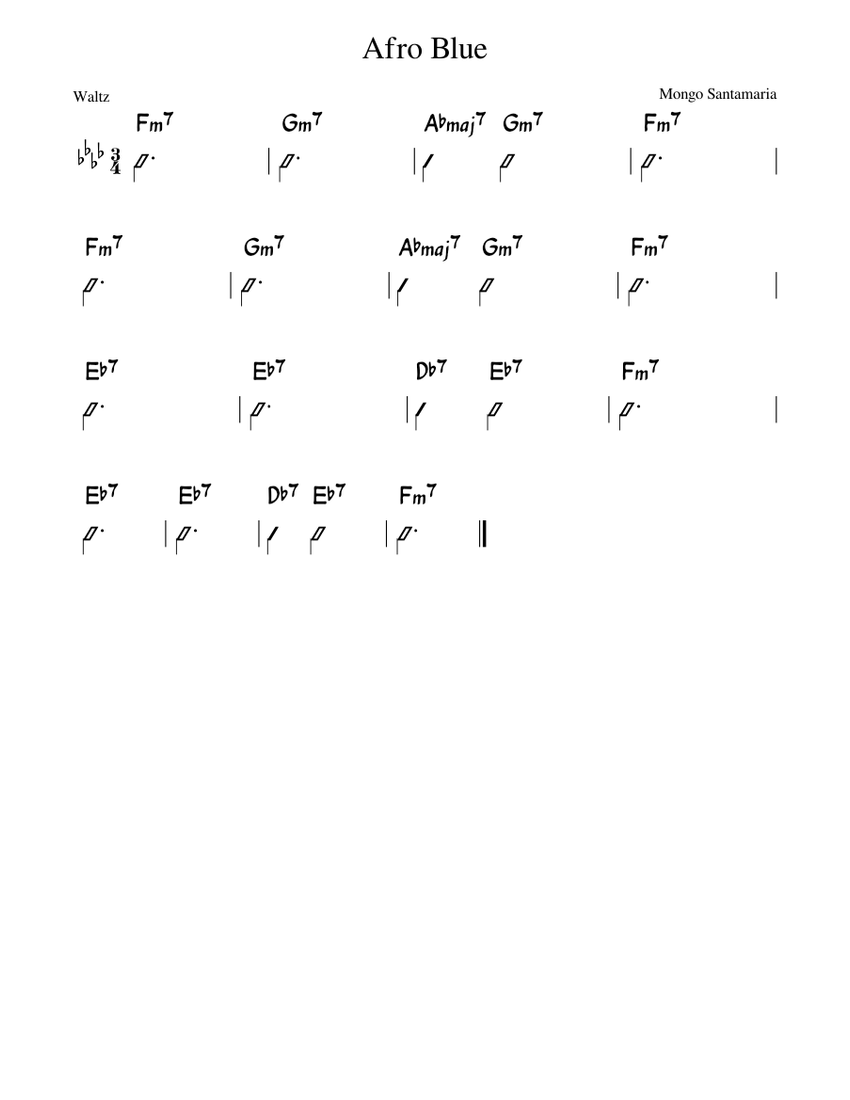 Afro Blue - Mongo Santamaria (chords only) Sheet Music for Piano (Solo ...