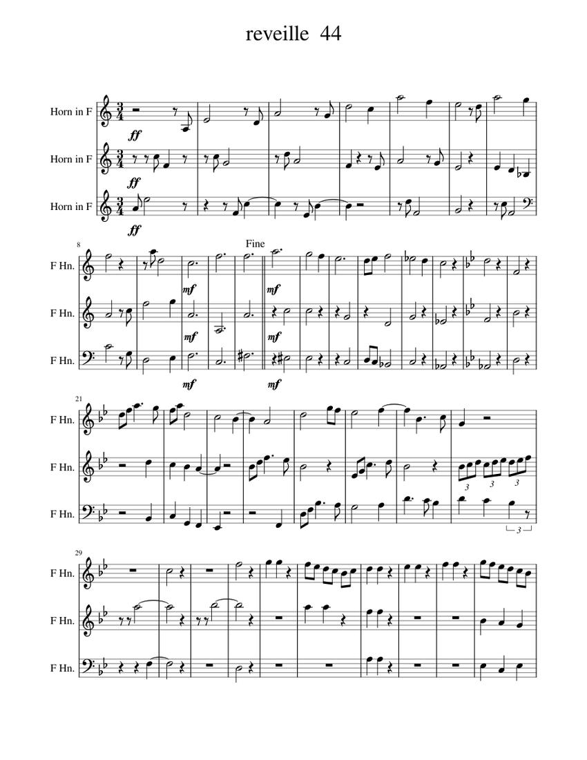 reveille_44 Sheet music for French horn (Mixed Trio) | Musescore.com