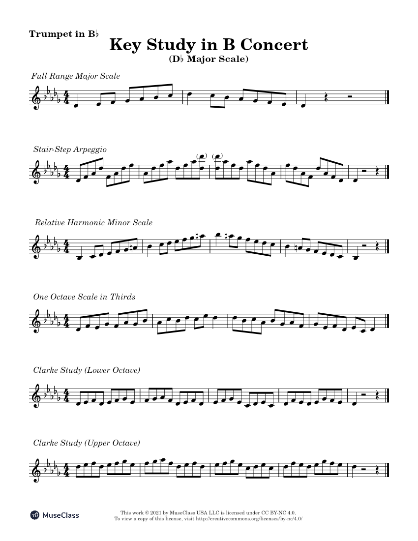 Key Study in Db Major for Trumpet Sheet music for Trumpet in b-flat ...