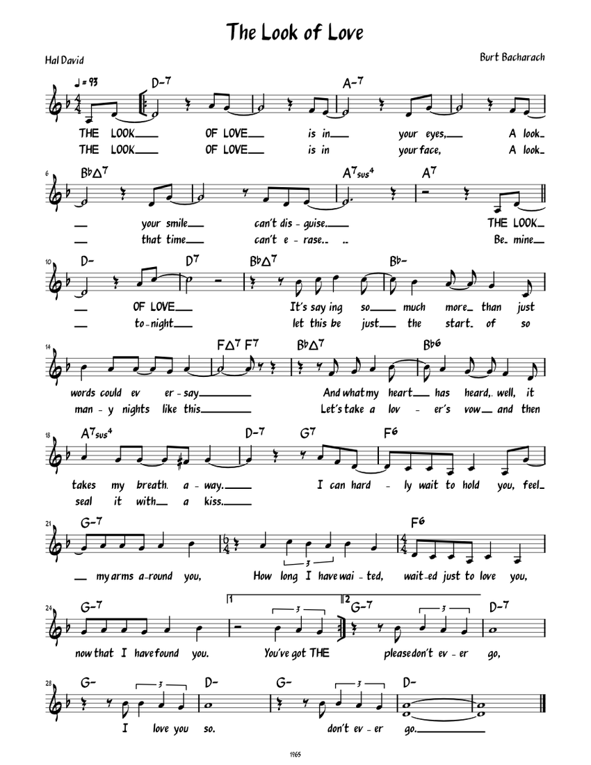 The Look of Love (Lead sheet with lyrics ) Sheet music for Piano (Solo ...