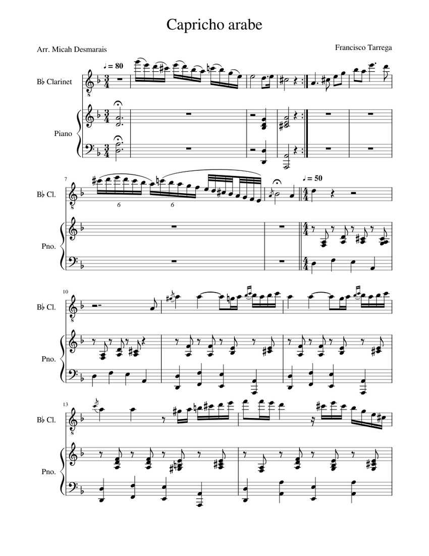 Capricho_arabe Sheet Music for Piano, Clarinet in b-flat (Solo ...