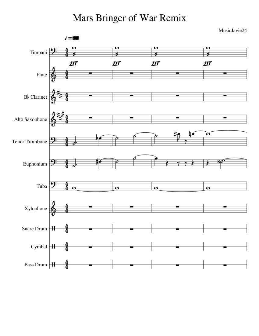 Mars Bringer of War Remix Sheet music for Euphonium, Tuba, Trombone ...