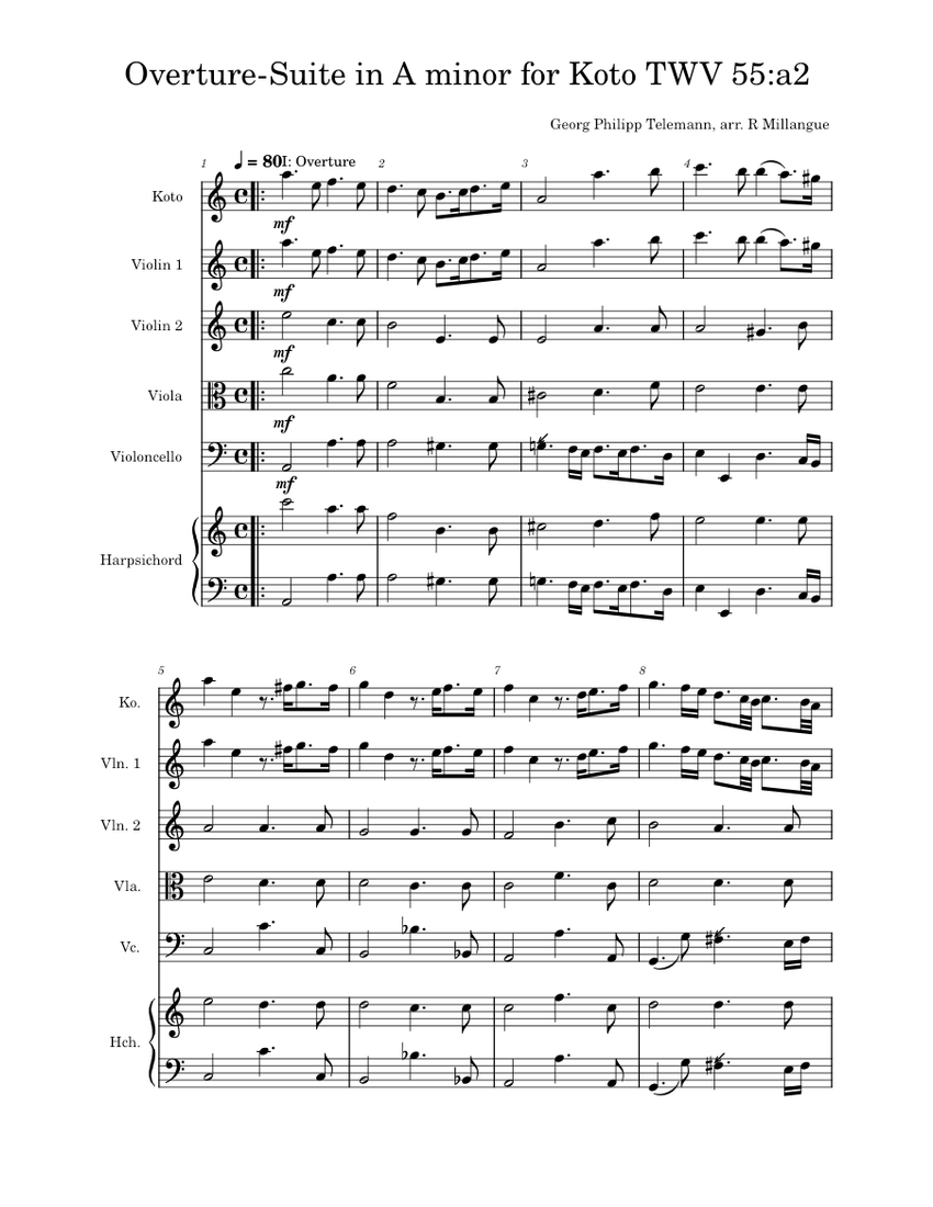 Overture-Suite in A minor for Koto TWV 55:a2 Sheet Music for ...