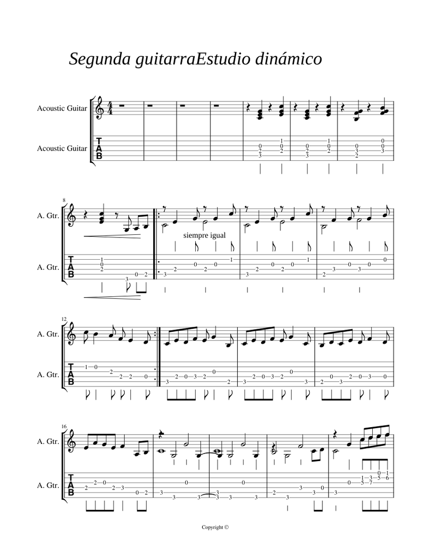 segunda guitarra Sheet Music and Tab for Guitar (Mixed Duet ...
