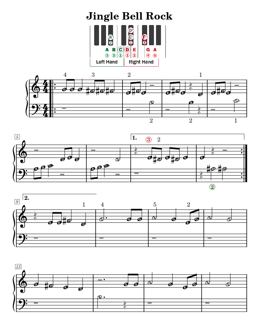 Jingle Bell Rock - Beginner Sheet Music for Piano (Solo) easy ...