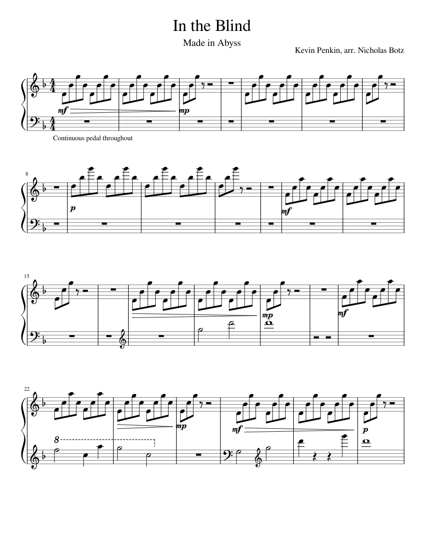 Made in Abyss - In the Blind (Piano) Sheet music for Piano (Solo) Easy ...