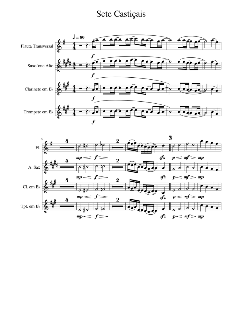 Sete Castiçais Sheet music for Flute, Clarinet in b-flat, Saxophone ...