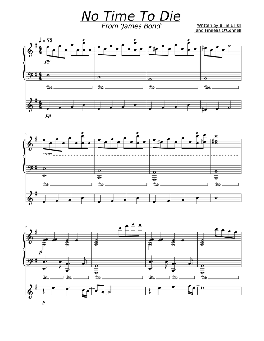 No Time To Die Sheet Music for Piano, Violin (Piano Duo) | MuseScore.com