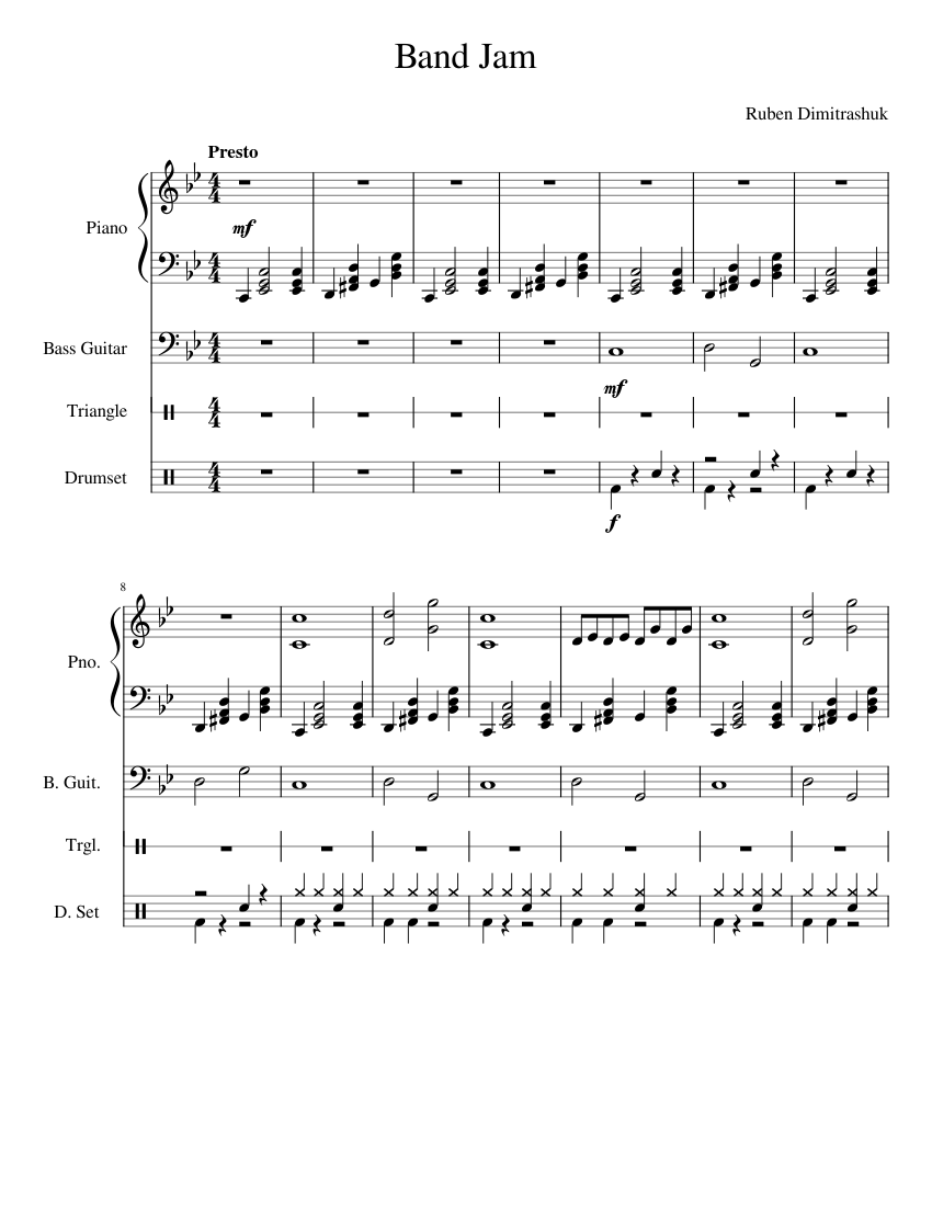 Band Jam Sheet music for Piano, Bass guitar, Drum group, Triangle ...