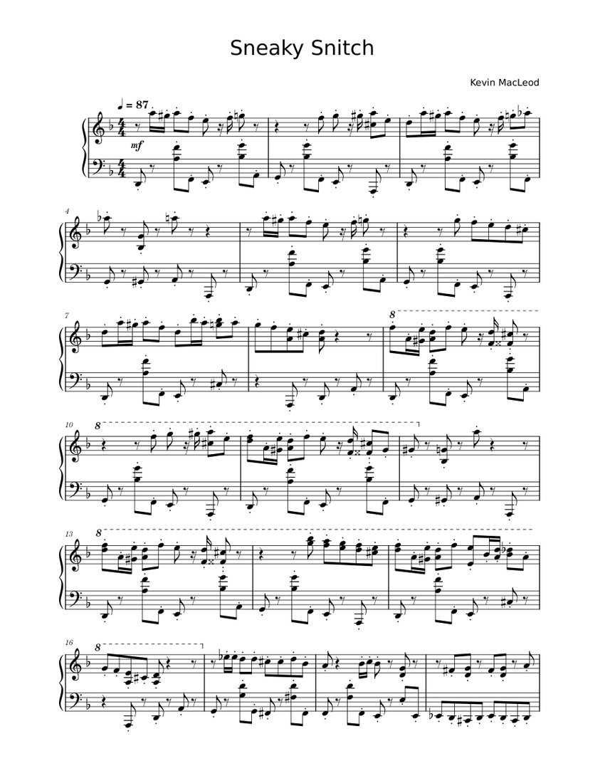 Sneaky Snitch – Kevin MacLeod Sheet music for Piano (Solo) | Musescore.com
