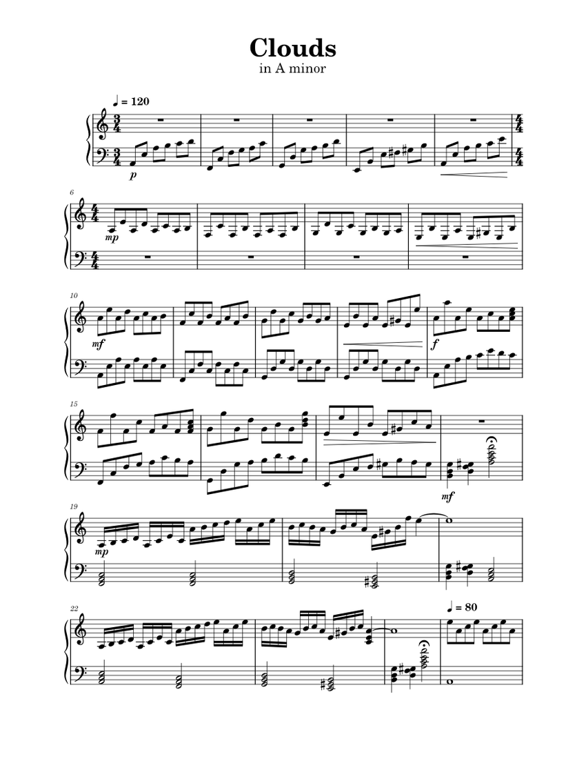 Clouds Sheet music for Piano (Solo) | Musescore.com