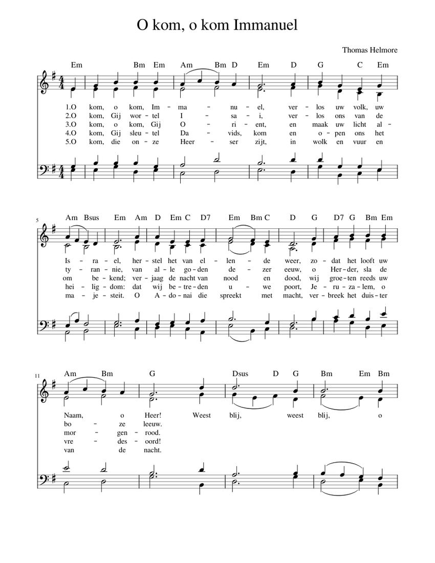 O kom, o kom Immanuel – Thomas Helmore Sheet music for Female, Male ...