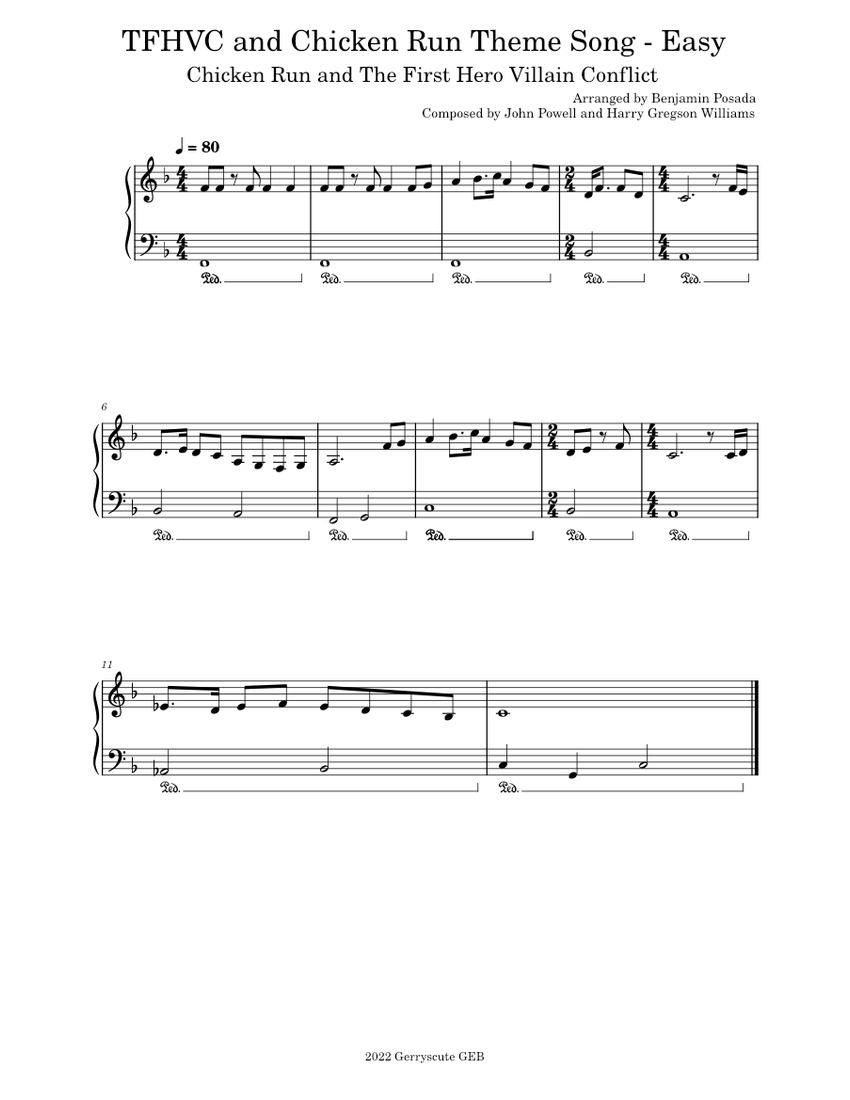 Chicken run – John Powell TFHVC and Chicken Run Theme Song - Easy Sheet ...