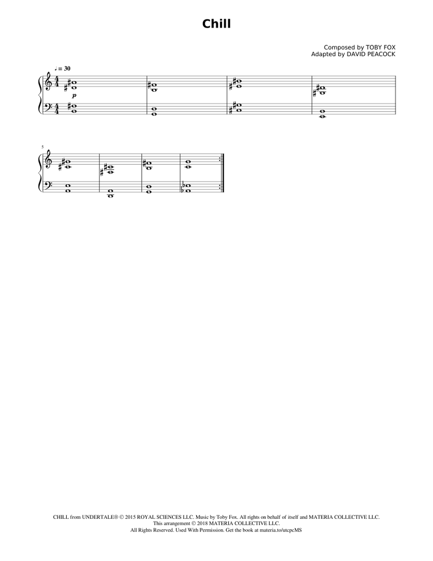 Chill (UNDERTALE Complete Piano Sheet Music) Sheet Music for Piano ...