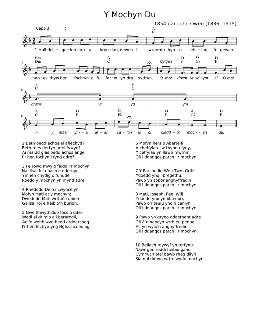 Y Mochyn Du Sheet Music for Piano (Solo) Easy | MuseScore.com