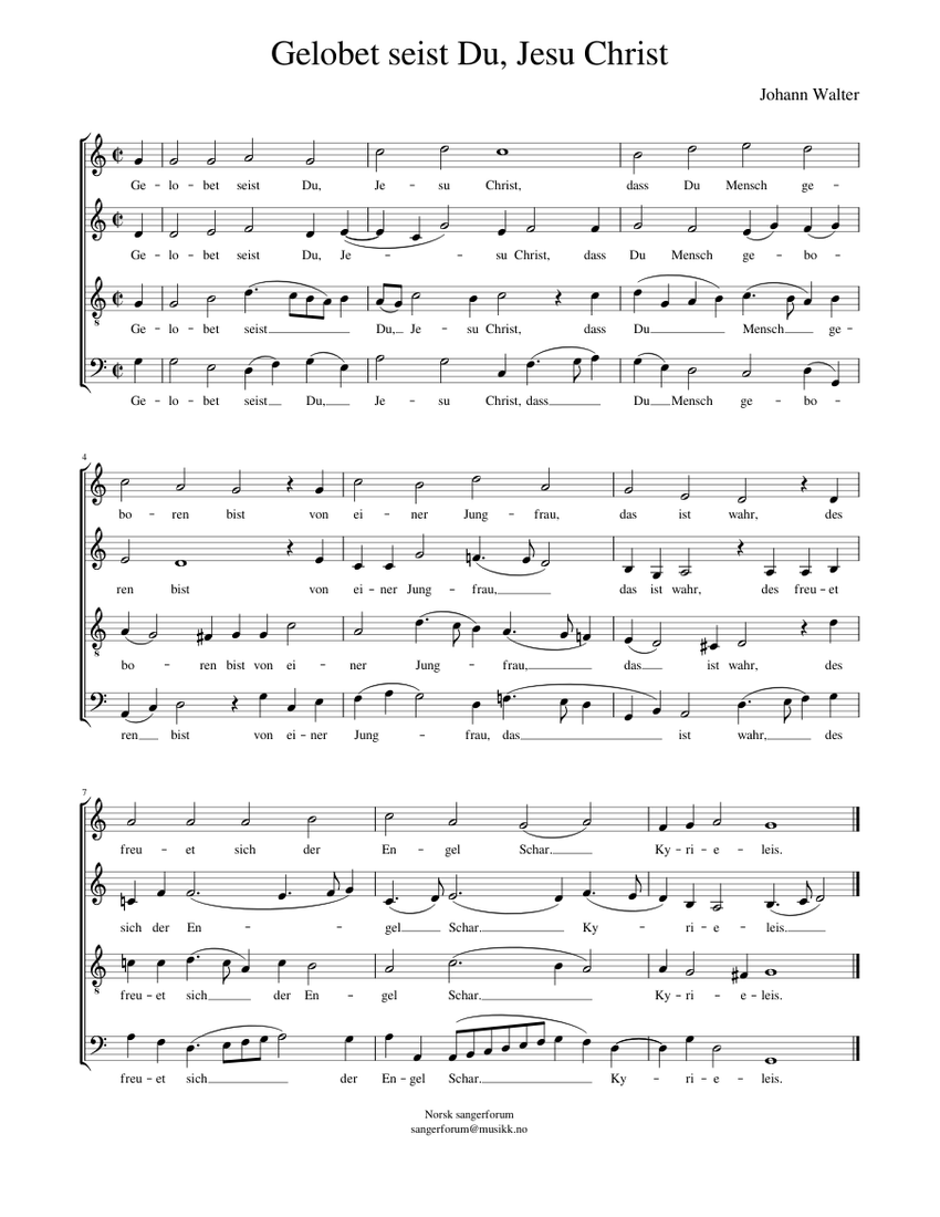 Gelobet seist Du, Jesu Christ Sheet music for Soprano, Alto, Tenor ...