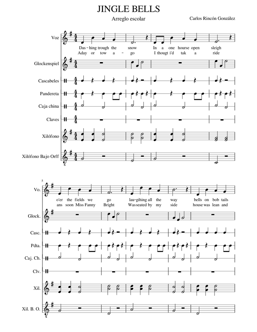 JINGLE BELLS orff medio Sheet Music for Vocals, Tambourine ...
